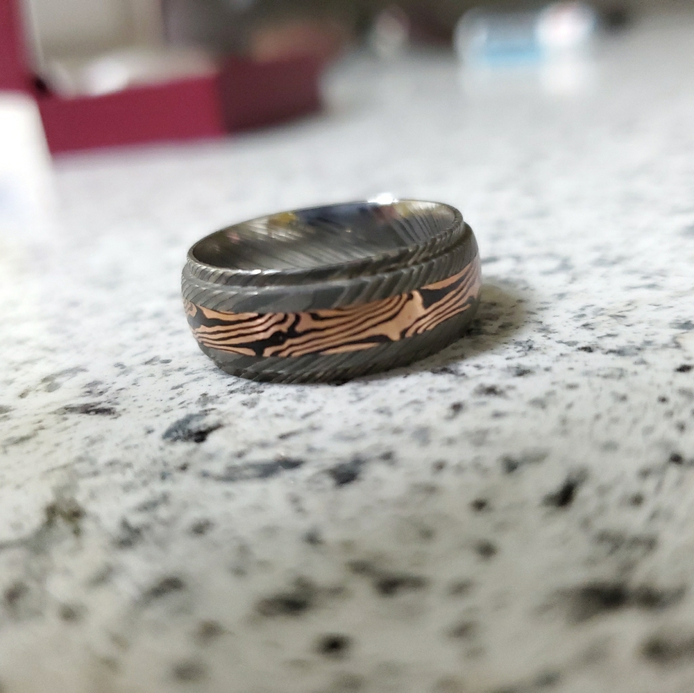 Demascus And Rose Gold Wedding Band - Gem